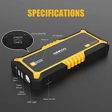 GOOLOO GP2000 2000 Amp Car Battery Jump Starter For Up To 9L Gas And 7L ...