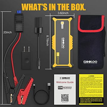 GOOLOO GP2000 2000 Amp Car Battery Jump Starter For Up To 9L Gas And 7L ...